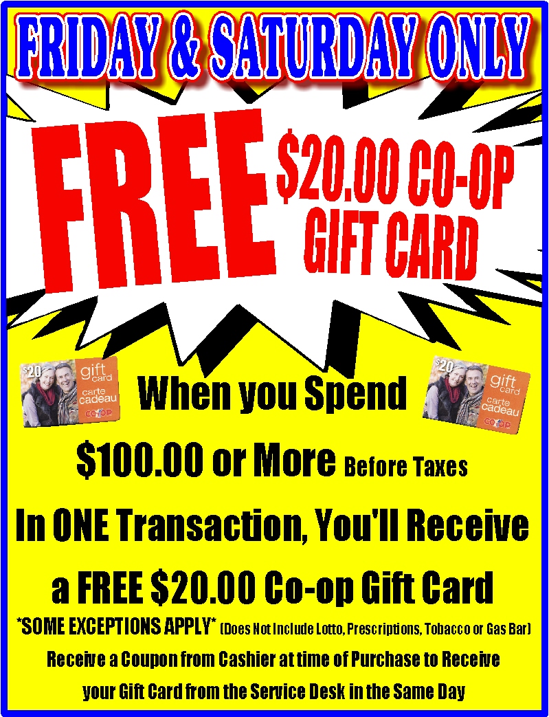 This Friday and Saturday Only Get a $20 Gift Card* – Fredericton Co-op